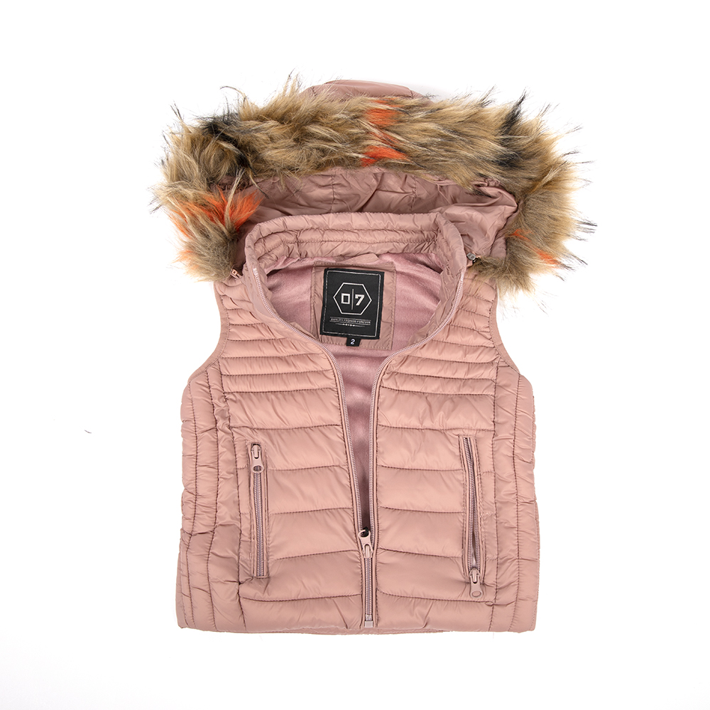 UTC . Girl Fur Hood Puffer Vest, Rose