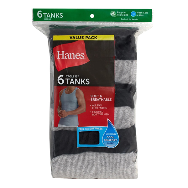 UTC . Hanes Pack of 6 Red Label Sleeveless Undershirt, 10014904, Assorted
